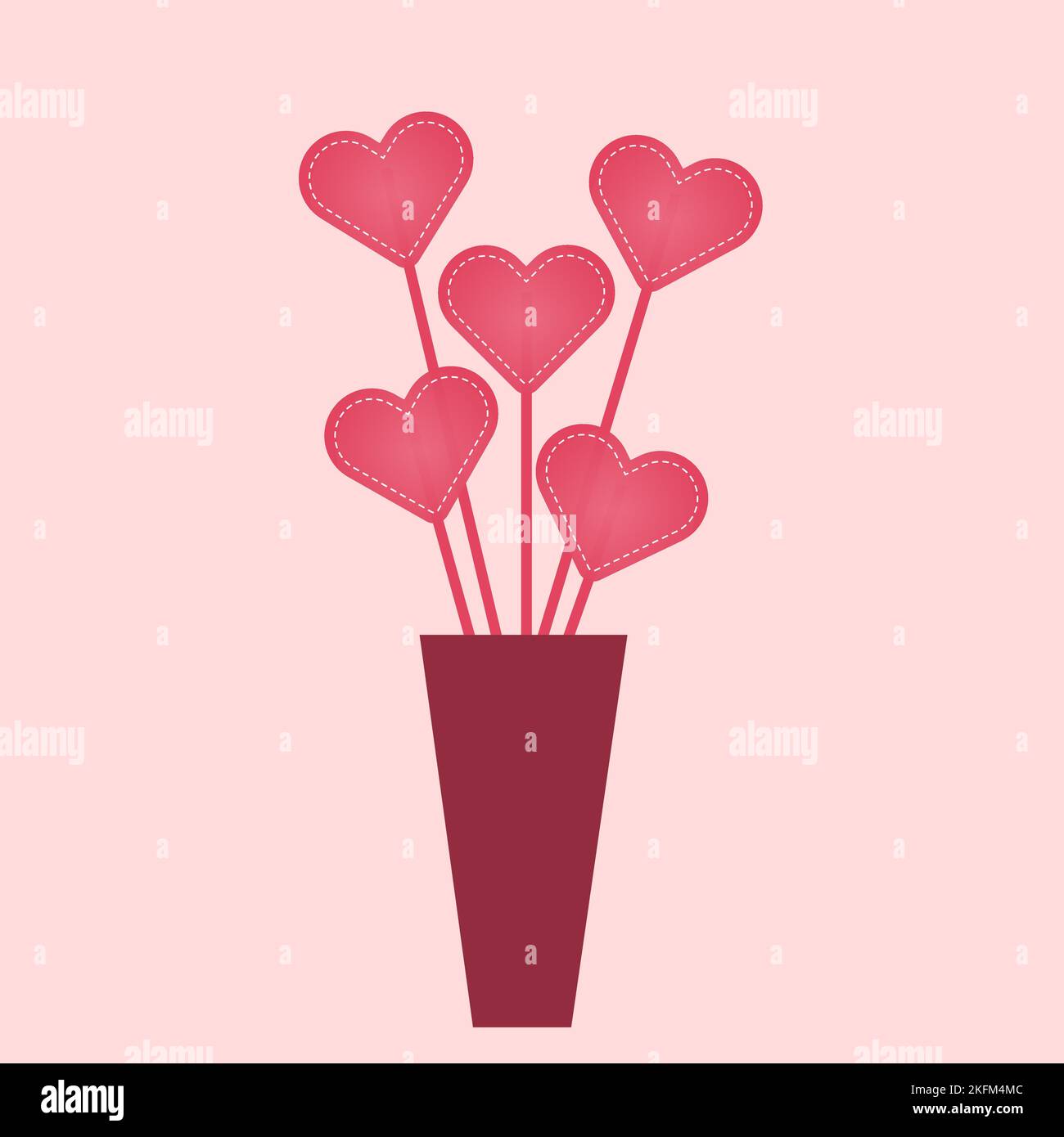 Pink hearts on a stick in a vase. Vector illustration Stock Vector ...