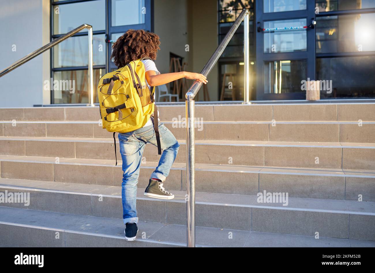 Education, back to school and student in the morning ready to start ...