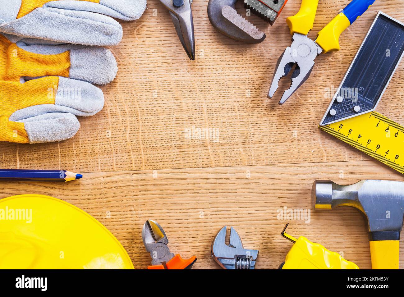 glove cutter monkey wrench pliers ruller hammer tapeline nippers helmet ...