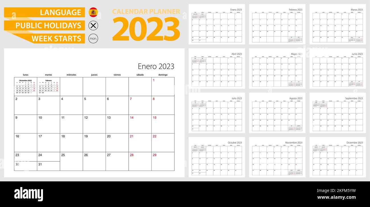 Spanish calendar planner for 2023. Spanish language, week starts from ...