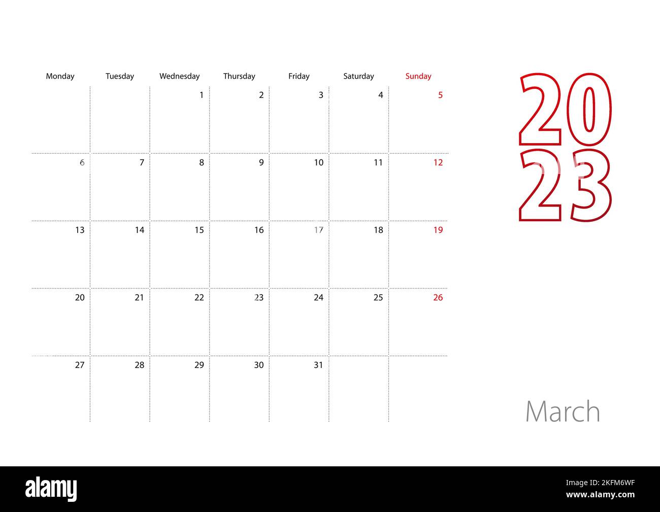 Calendar for March 2023 in modern design, planner template. Vector calendar 2023 Stock Vector ...