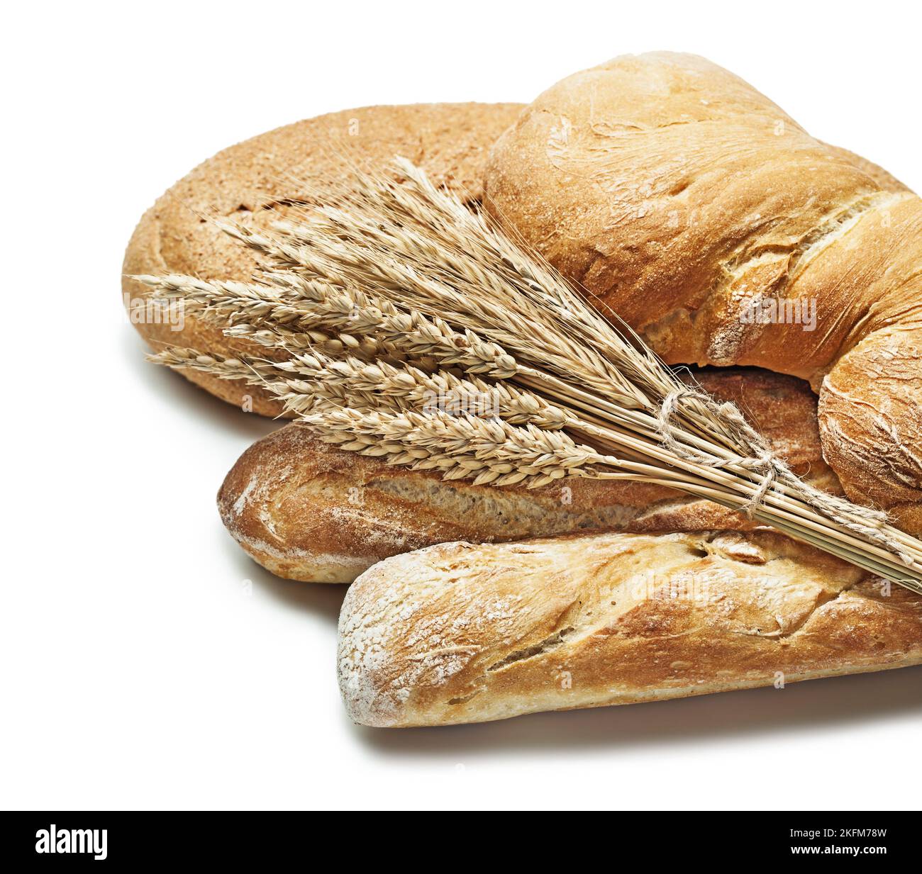 loafs of bread banch of wheat and rie ears isolated Stock Photo - Alamy