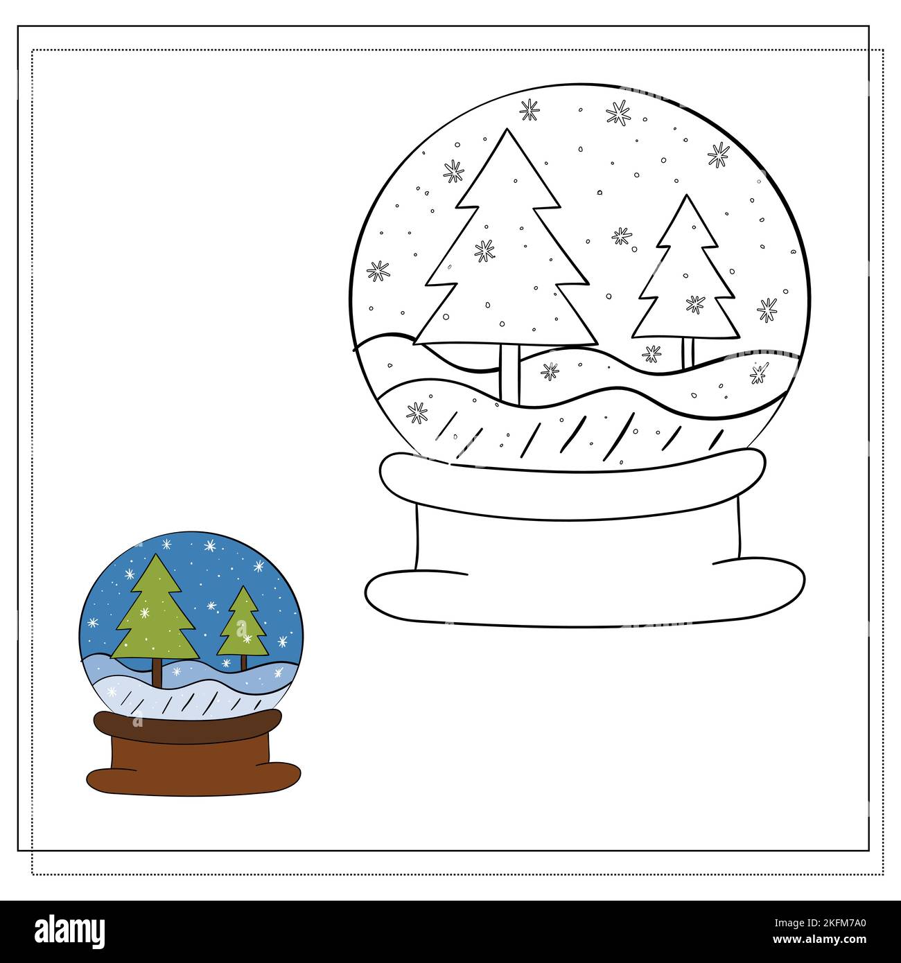Coloring book for children. Draw a snow globe based on the drawing ...
