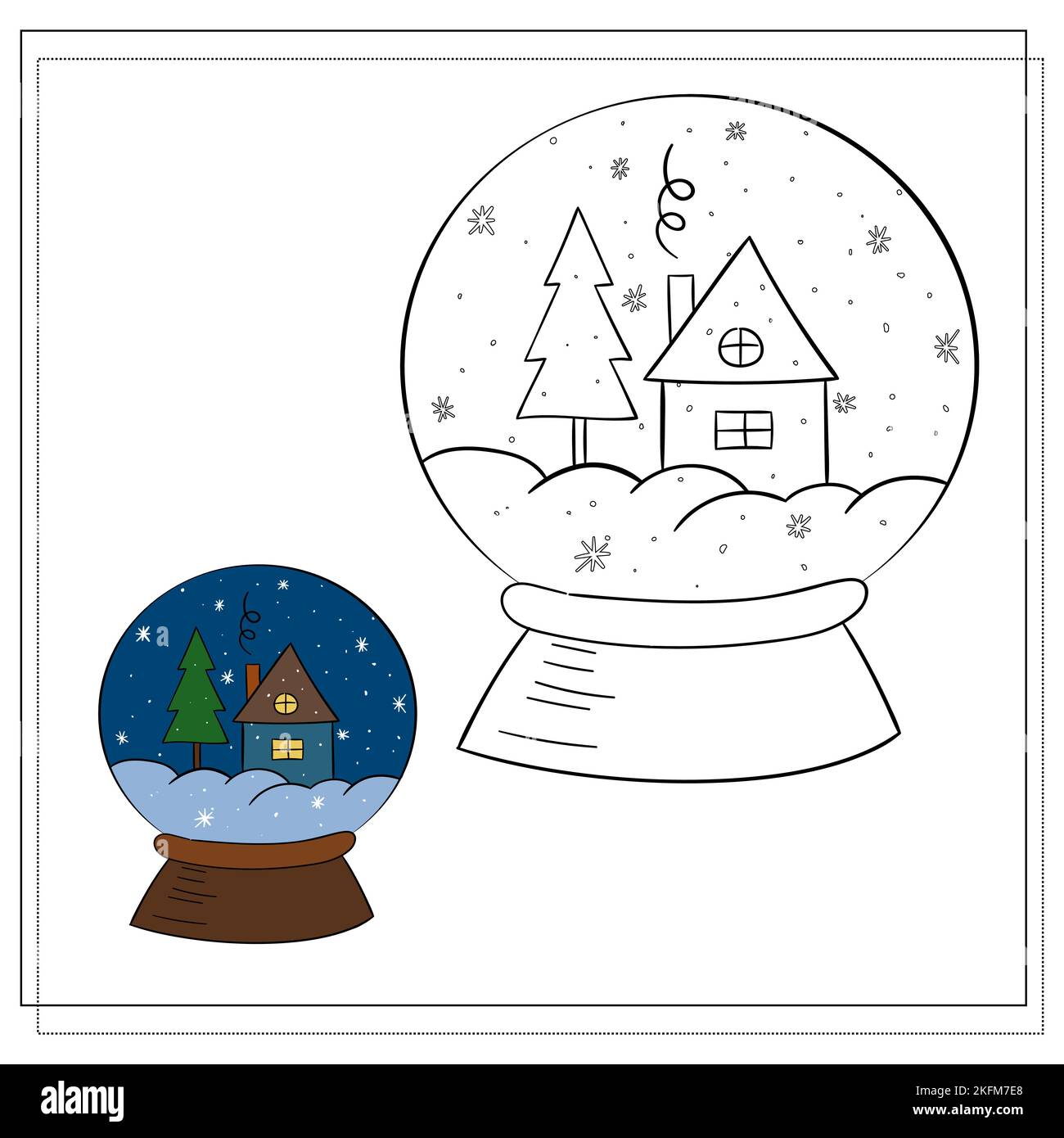 Coloring book for children. Draw a snow globe based on the drawing ...