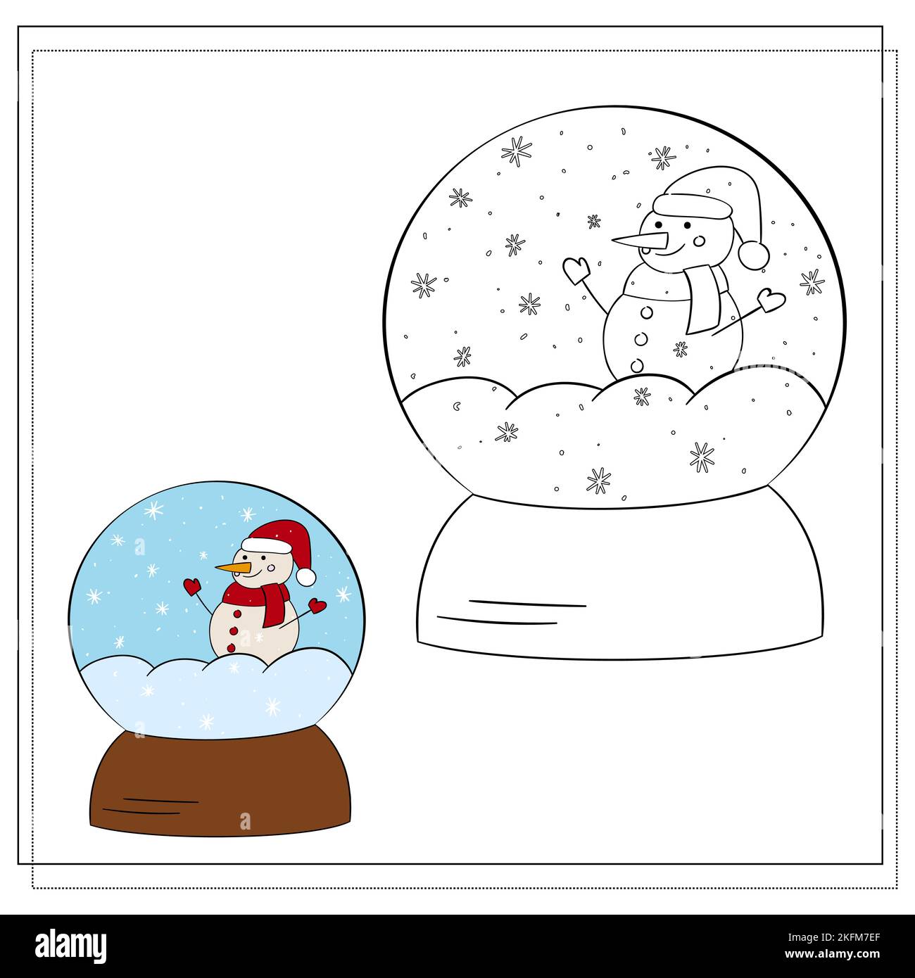 Coloring book for children. Draw a snow globe based on the drawing ...
