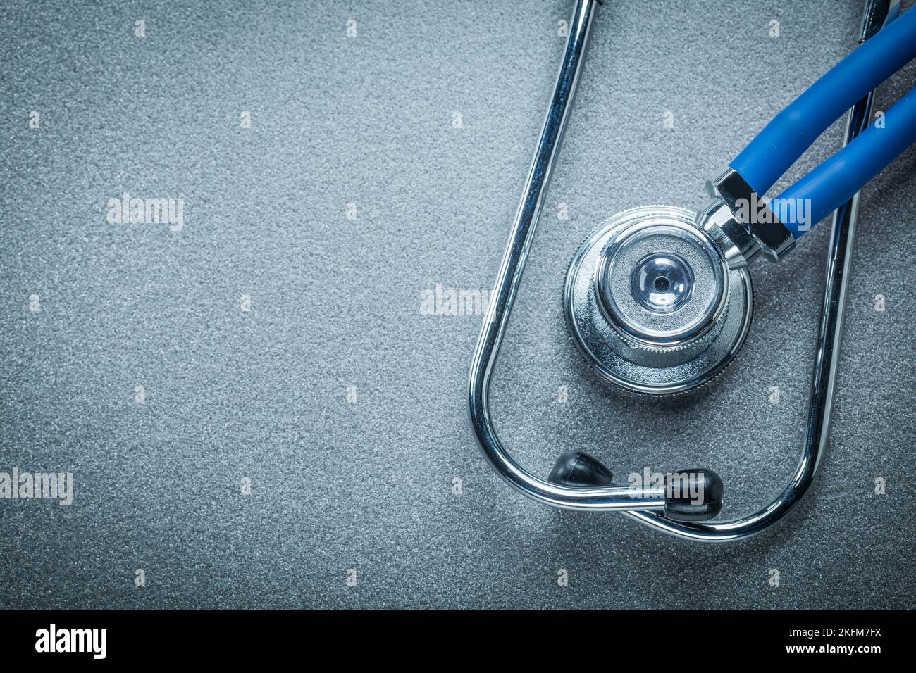 Medical stethoscope on grey background top view Stock Photo - Alamy