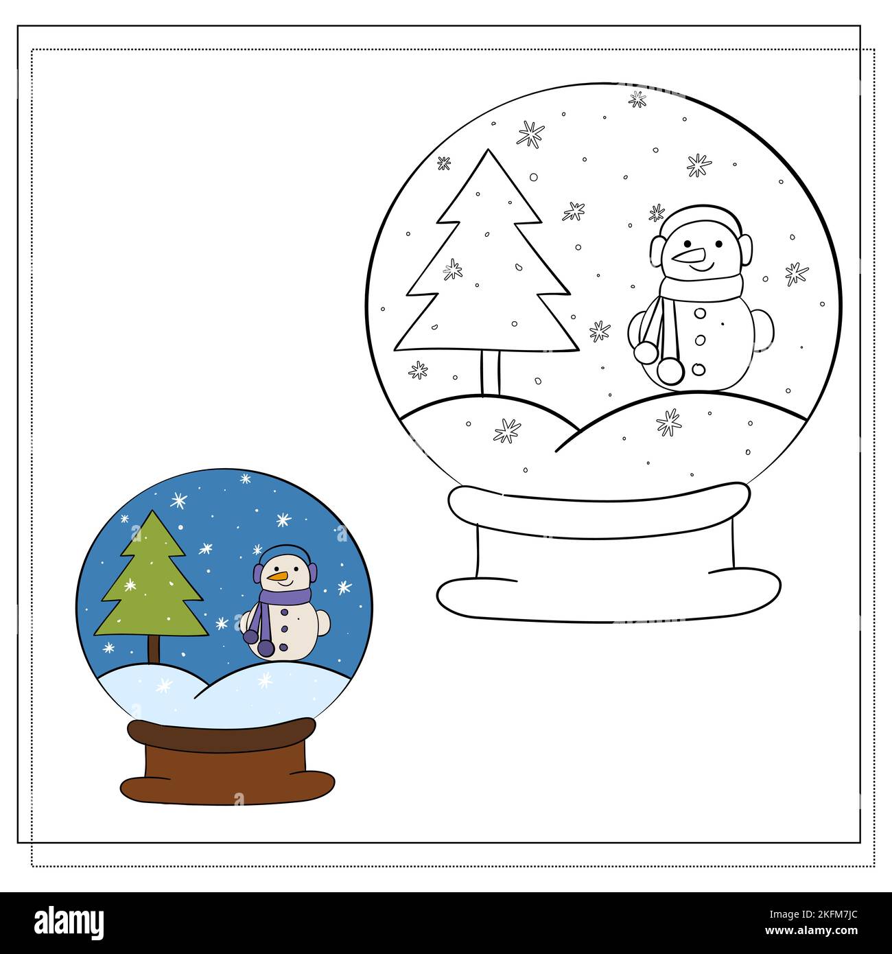 Coloring book for children. Draw a snow globe based on the drawing ...
