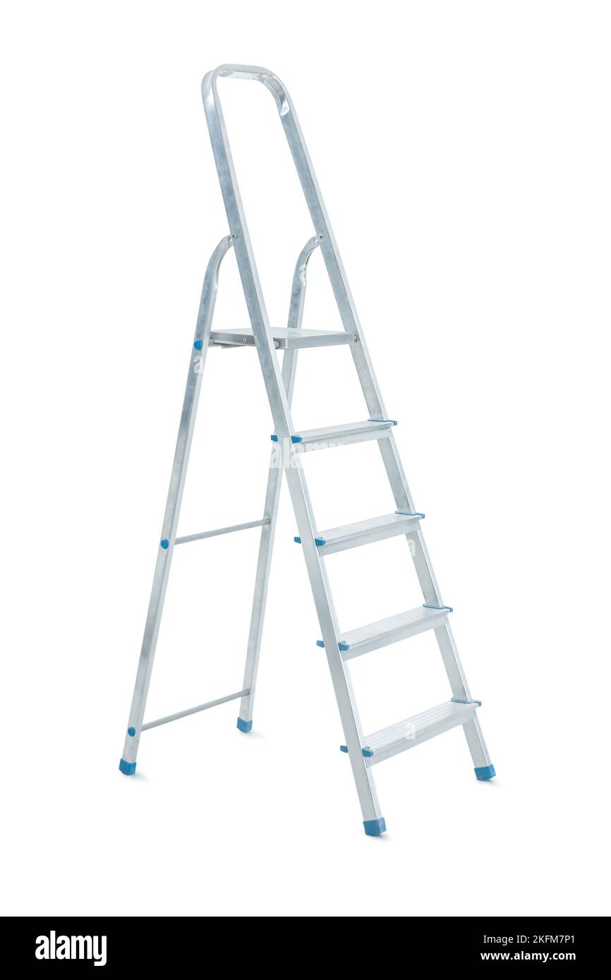 metallic stepladder isolated on a white background Stock Photo - Alamy