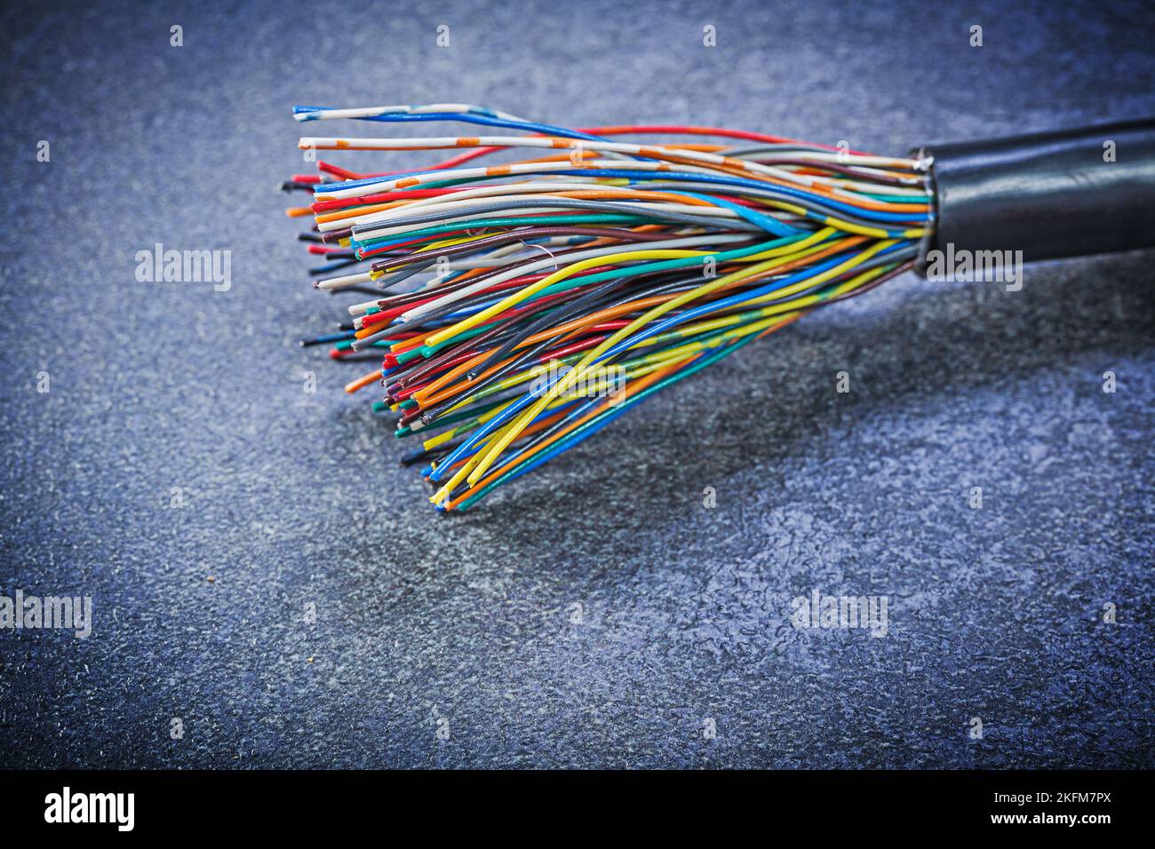 Multicolored electric cables on black background electricity concept ...