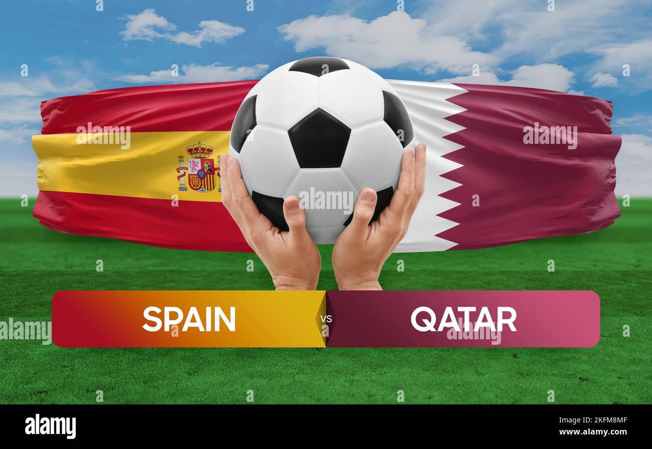 Spain vs Qatar national teams soccer football match competition concept ...