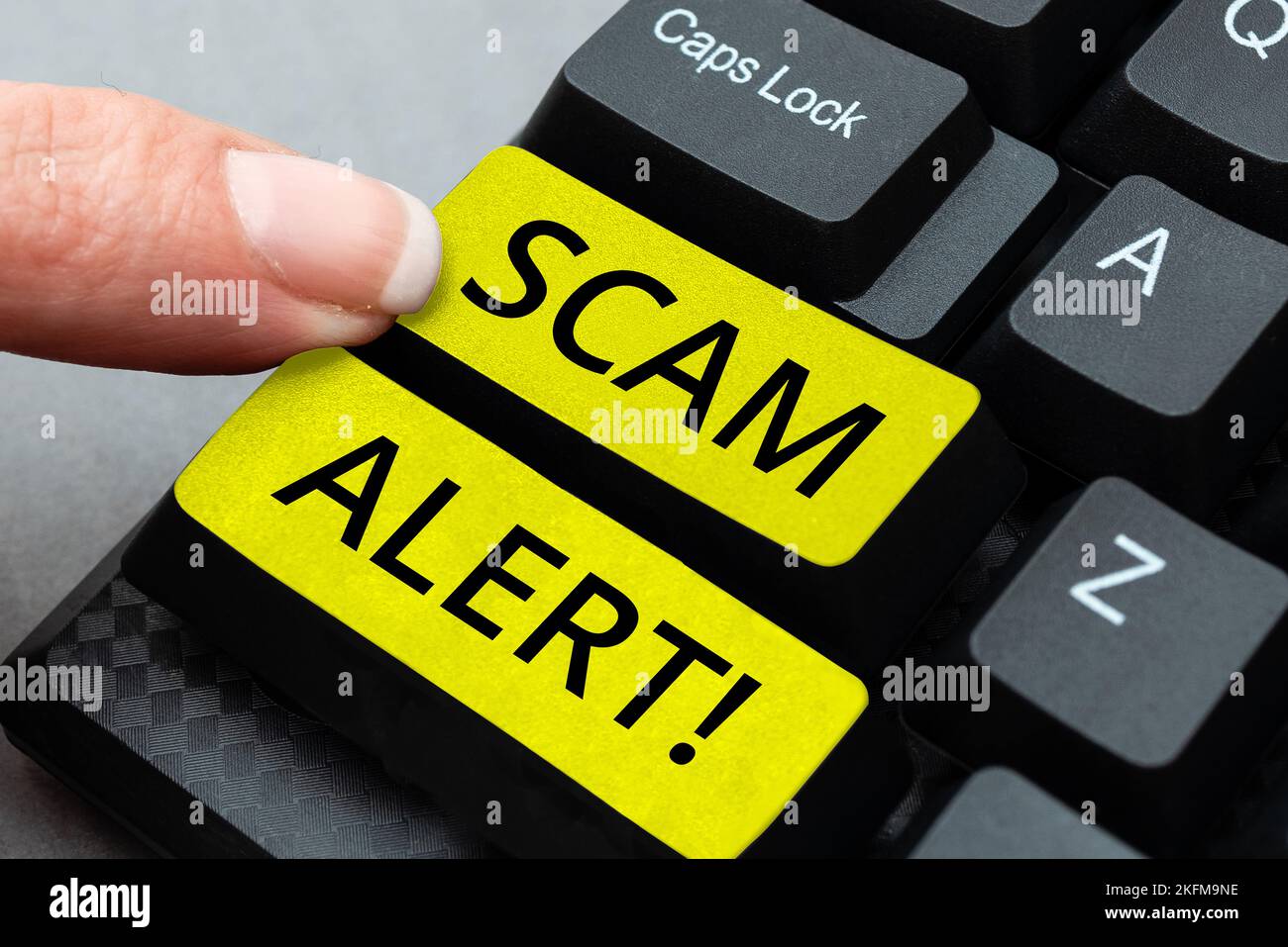 Hand writing sign Scam Alert. Business showcase warning someone about ...