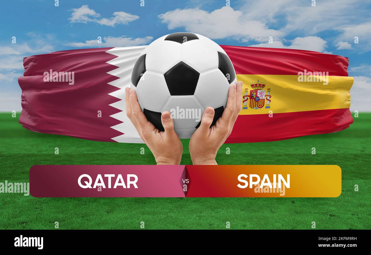 Qatar vs Spain national teams soccer football match competition concept ...
