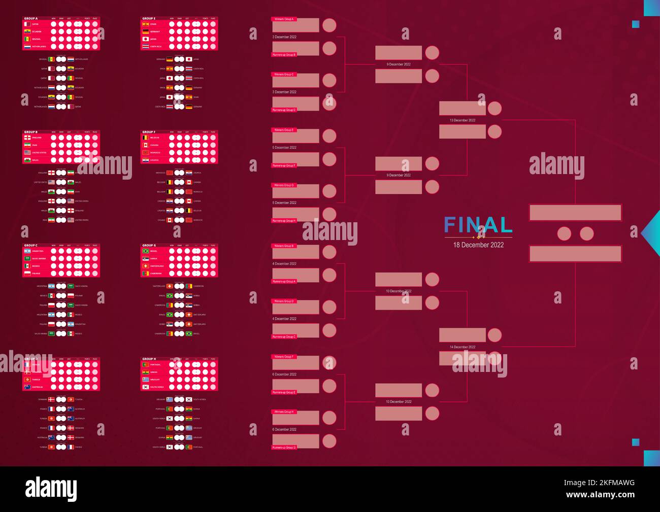 Tournament bracket of World Football Competition, flags of participants ...