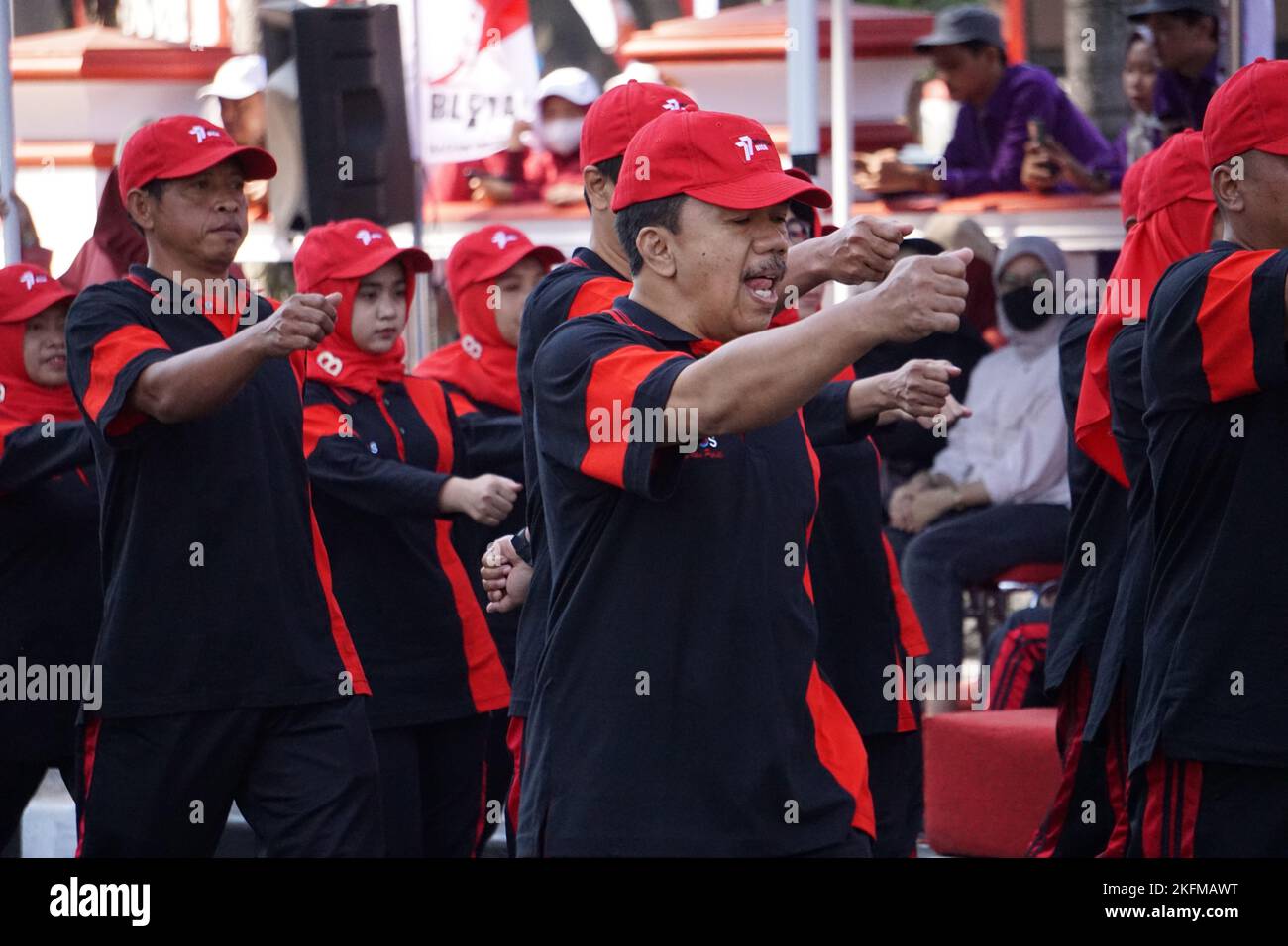Indonesian participating in marching (baris berbaris) to celebrate ...