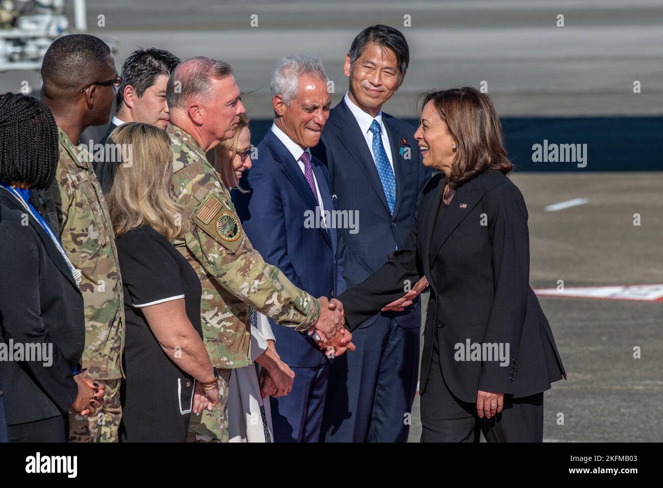Vice President of the United States Kamala D. Harris, right, greets Lt ...