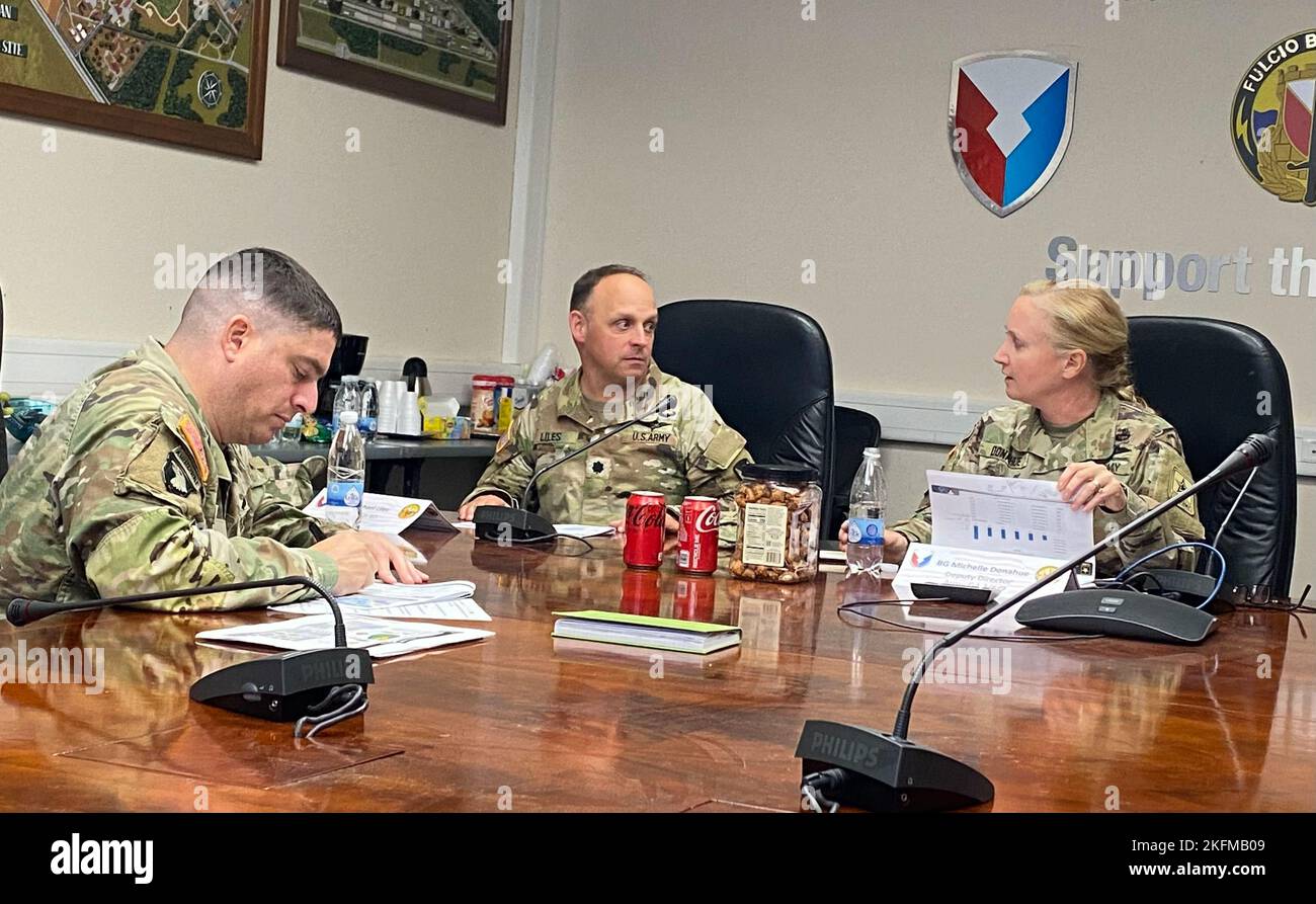 During her site visit, Brig. Gen. Michelle Donahue received a briefing ...