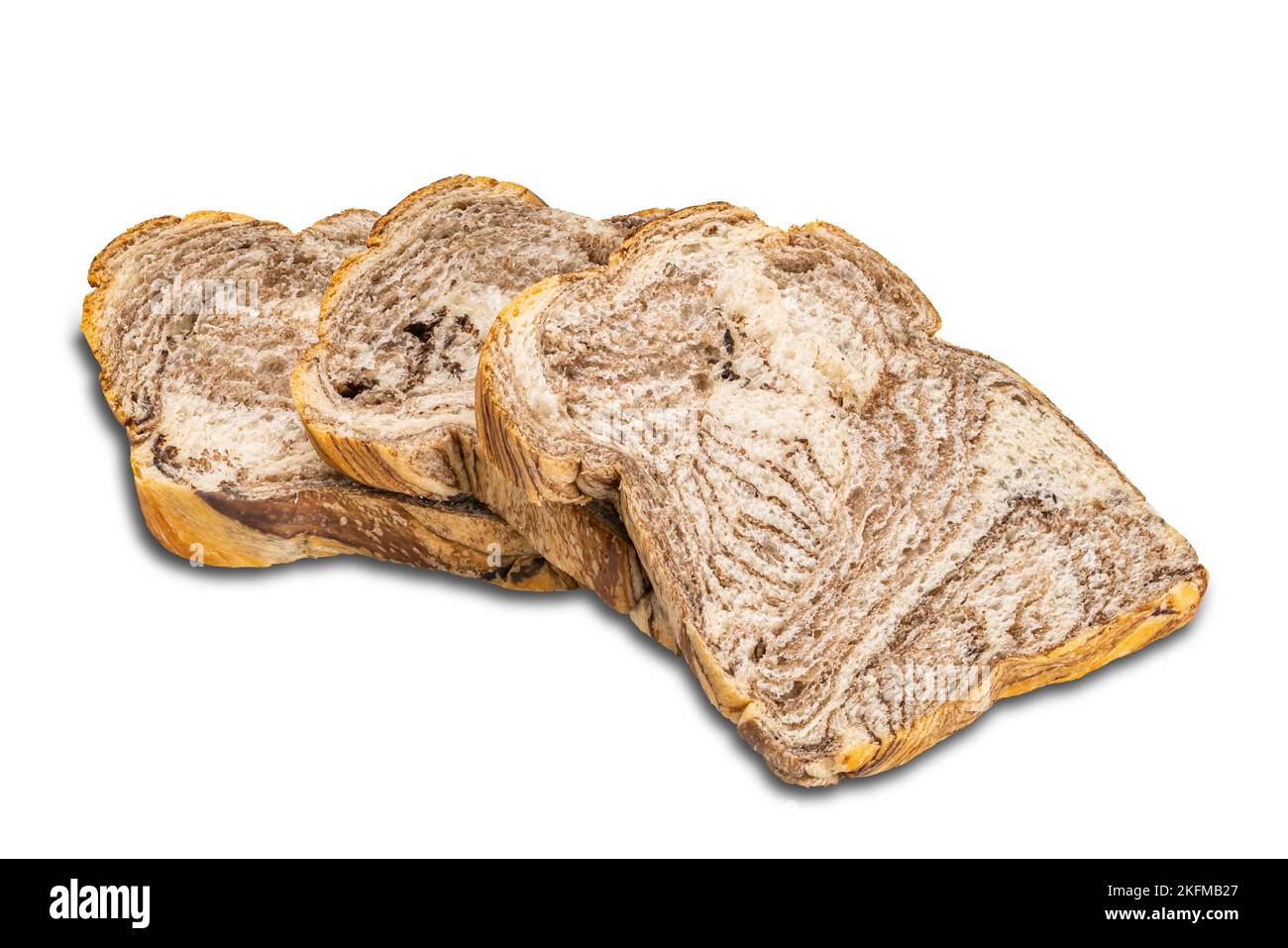 Slice of fresh organic striped chocolate danish bread isolated on white ...