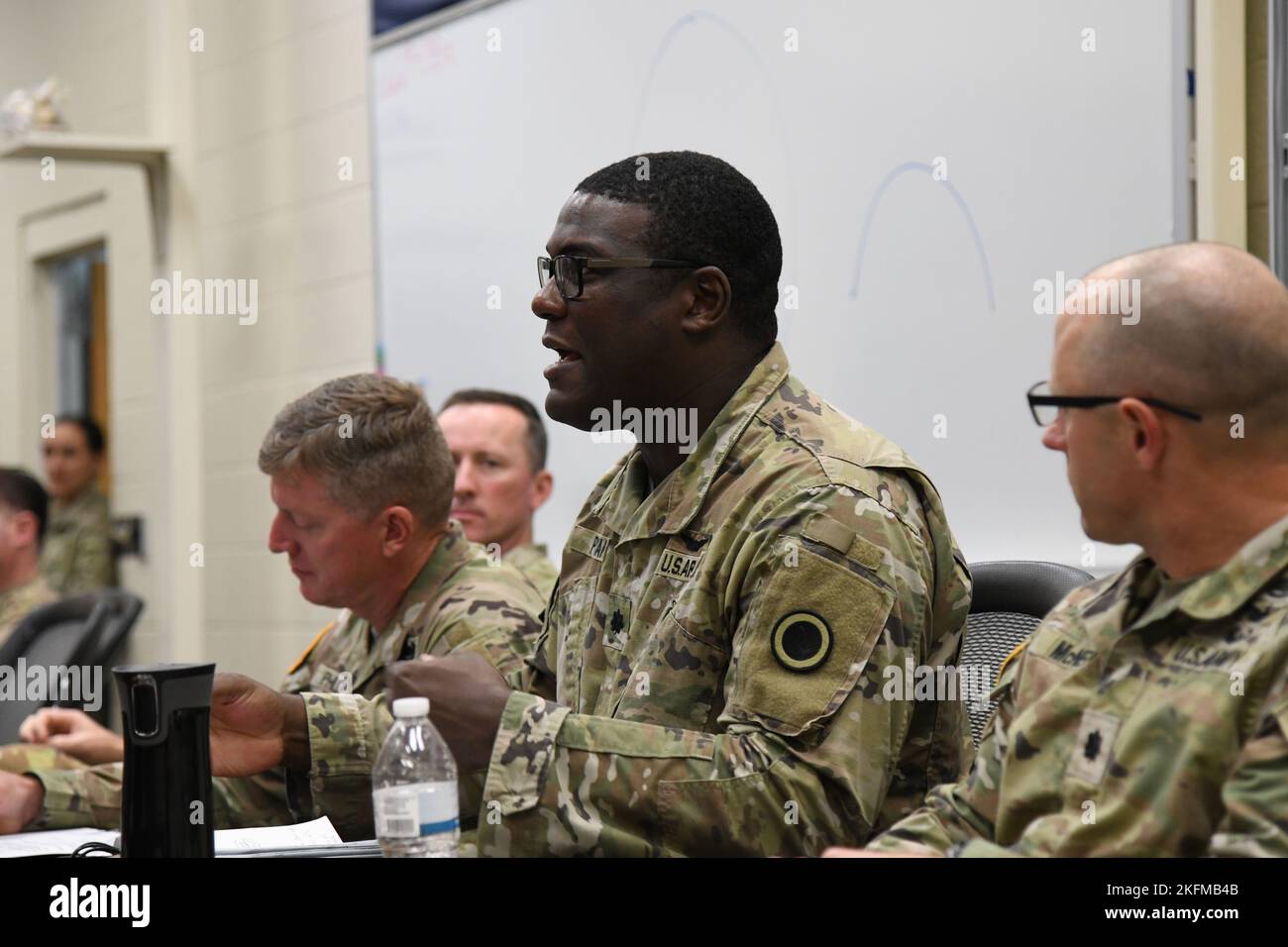 A Soldier enrolled in the Aviation Pre-Command Course asks a question ...