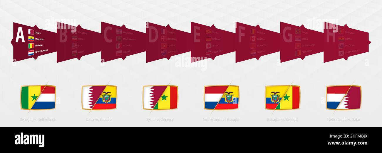 Versus icons of all Group A matches, Football Competition 2022 icon set ...