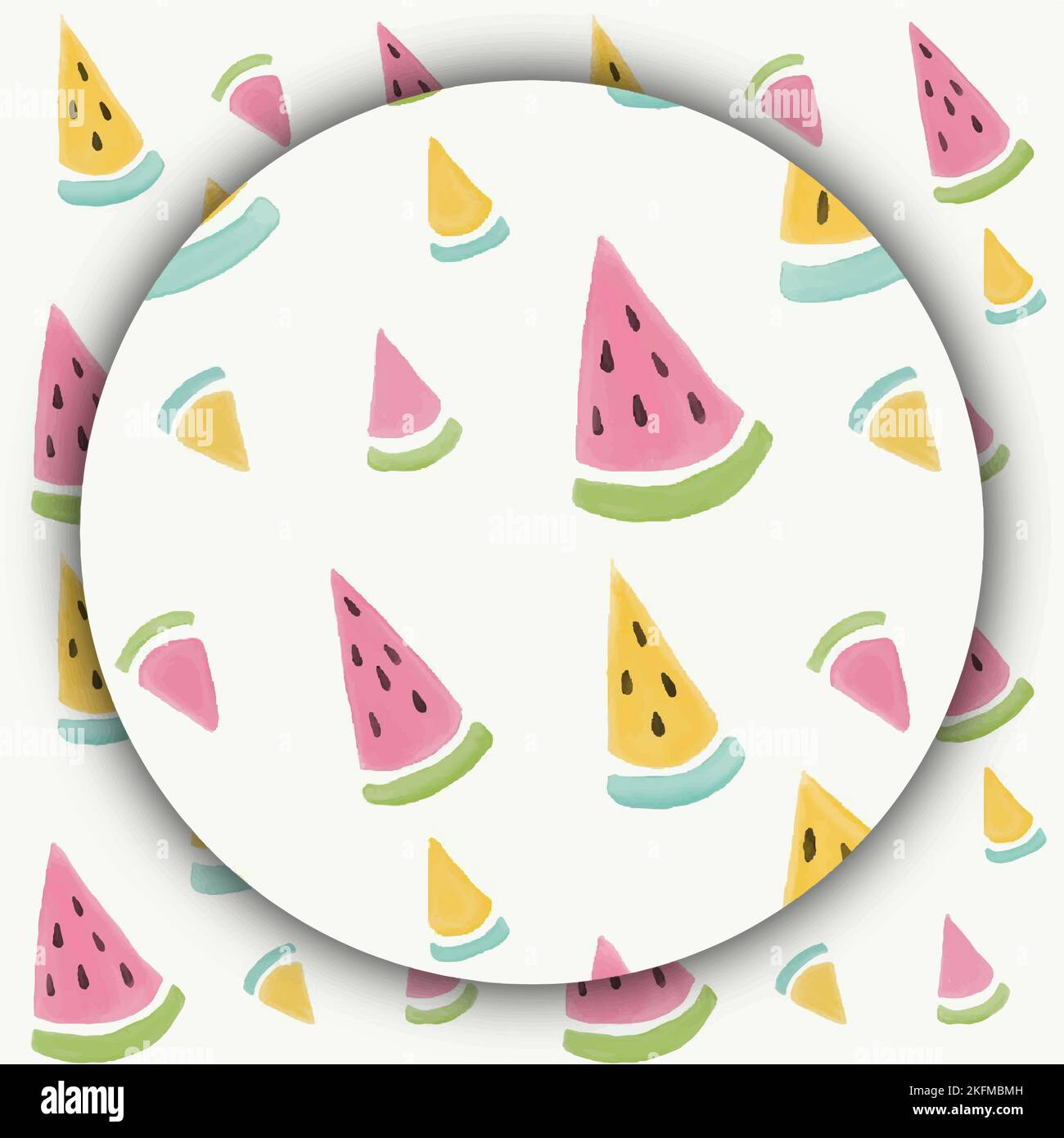 A magnifying circle on a white background with colorful watermelons ...