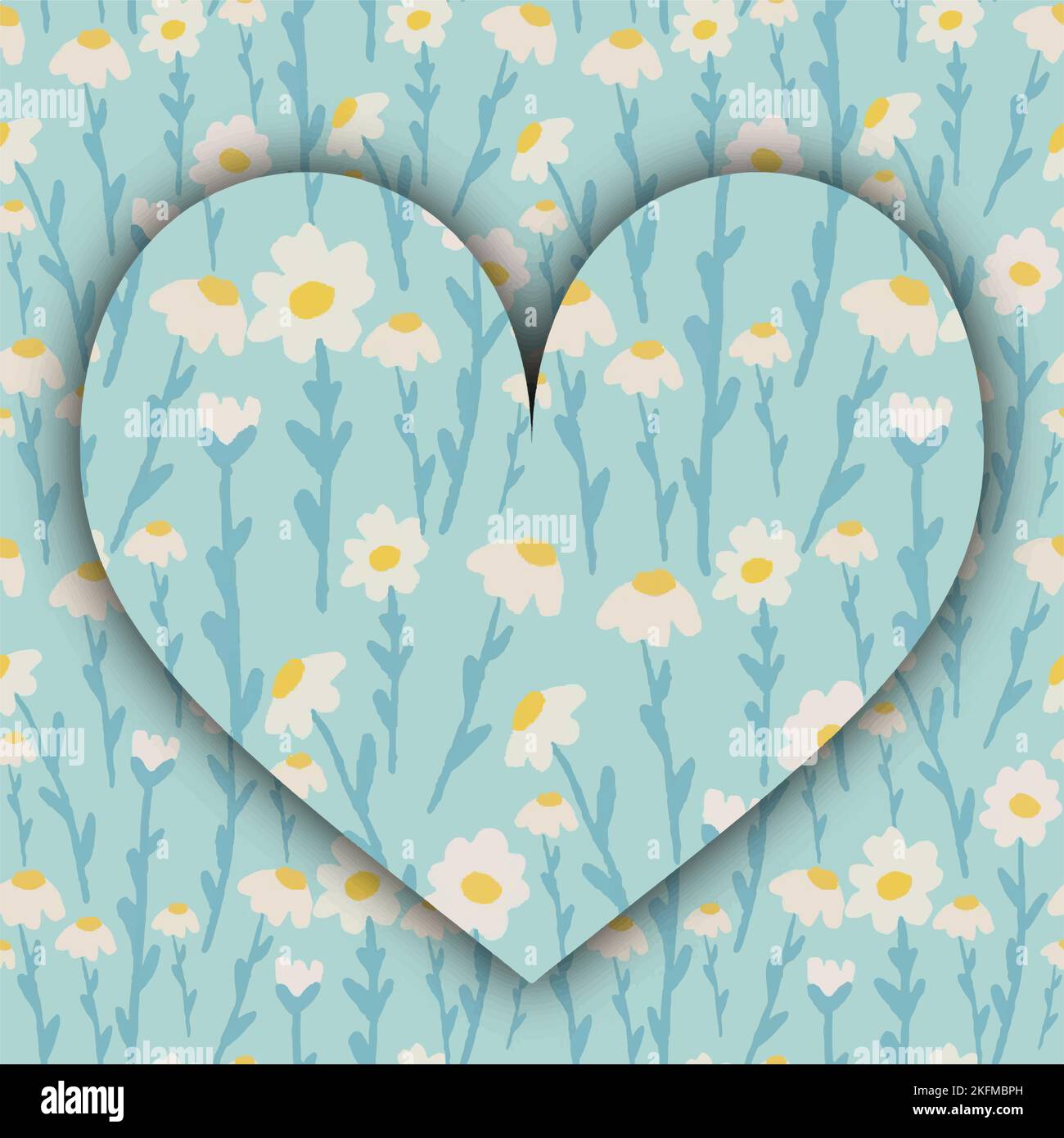 A magnifying heart shape on a blue background with daisies Stock Vector ...