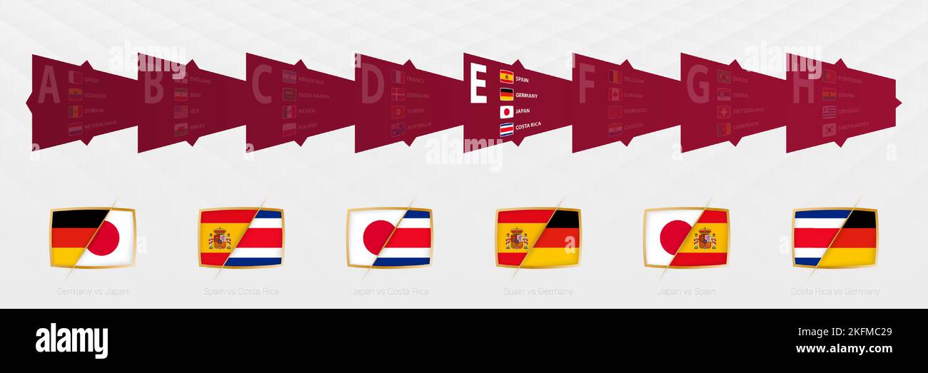 Versus icons of all Group E matches, Football Competition 2022 icon set ...