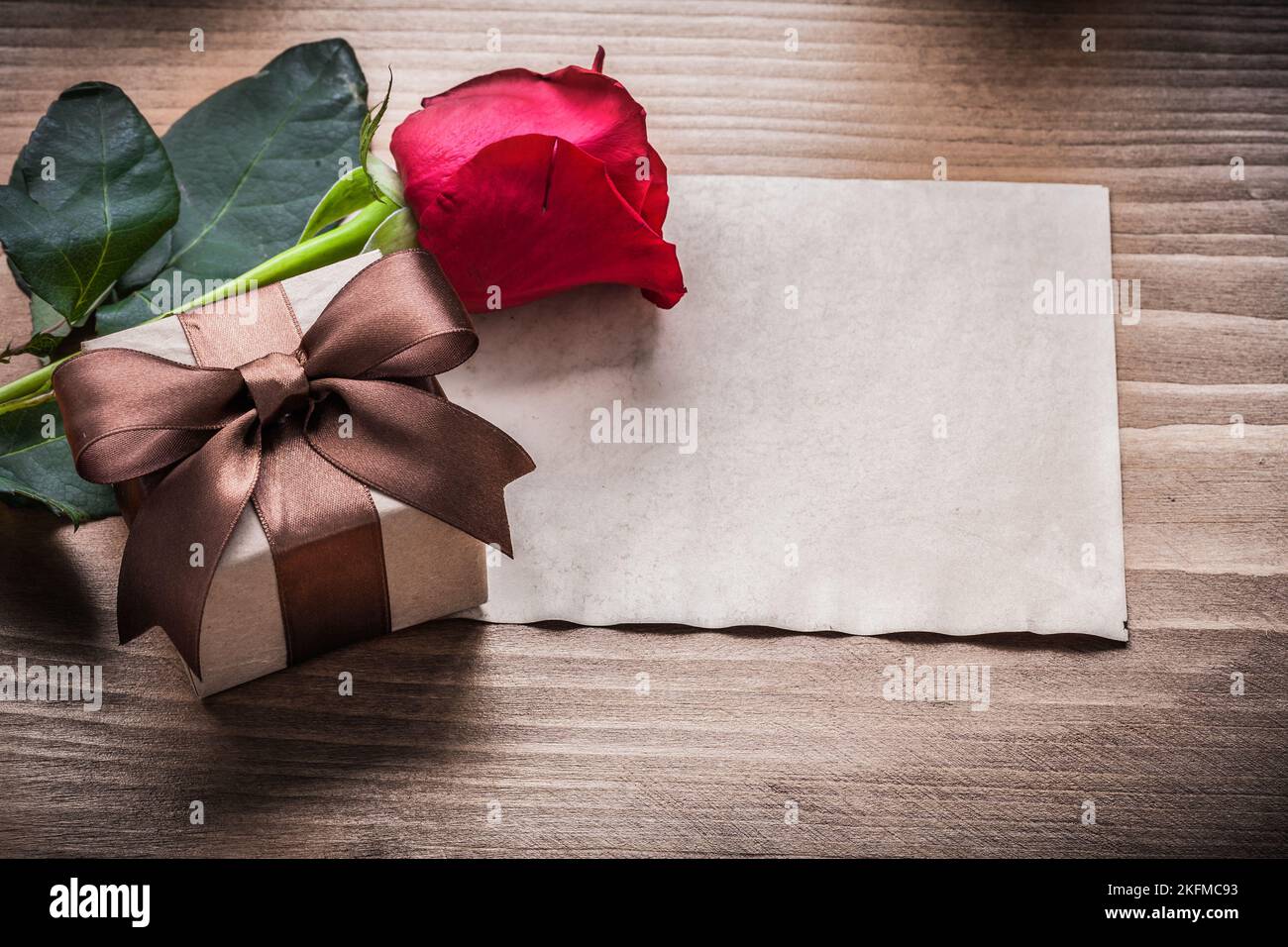 Red rosebud present box blank sheet of paper holiday concept Stock ...