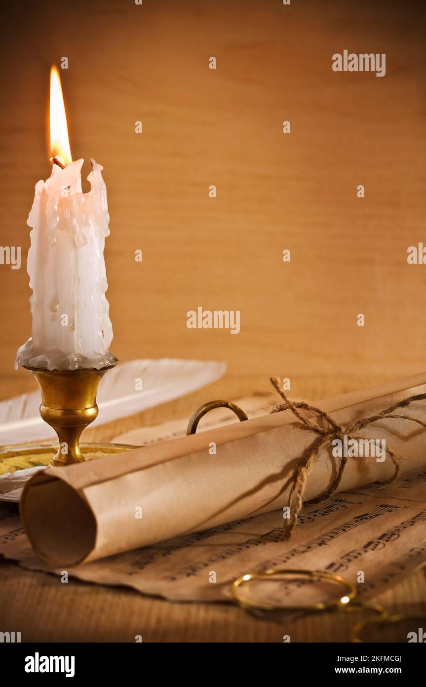 roll of old paper andle candle Stock Photo - Alamy