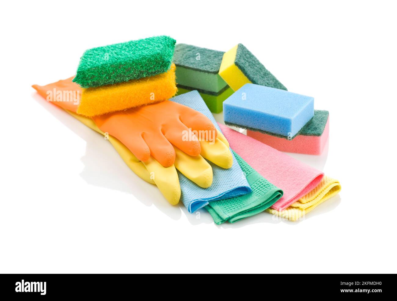 Rubber gloves sponges isolated Cut Out Stock Images & Pictures - Alamy