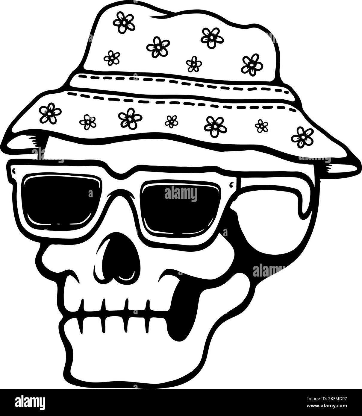 Illustration Of Skull In Hat And Sunglasses Summer Theme Design Element For Poster Card