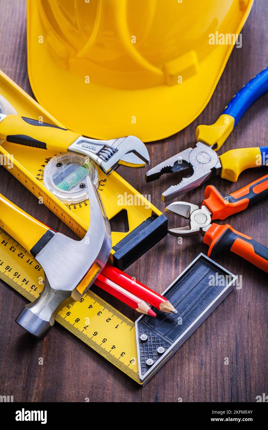 set of tools claw hammer square ruller level spanner nippers pliers ...