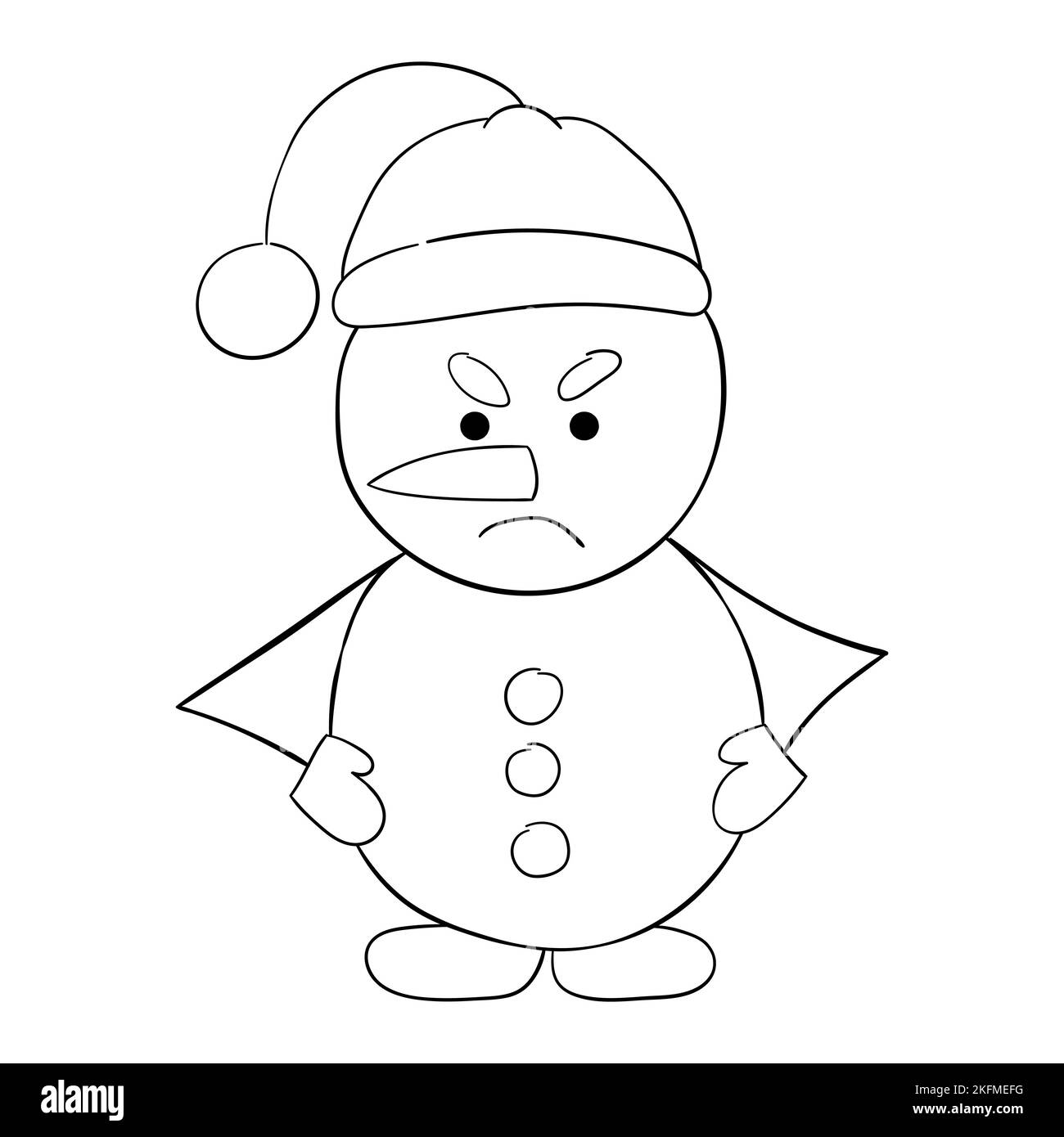 Cute cartoon snowman with a thin line. Vector illustration of a doodle ...