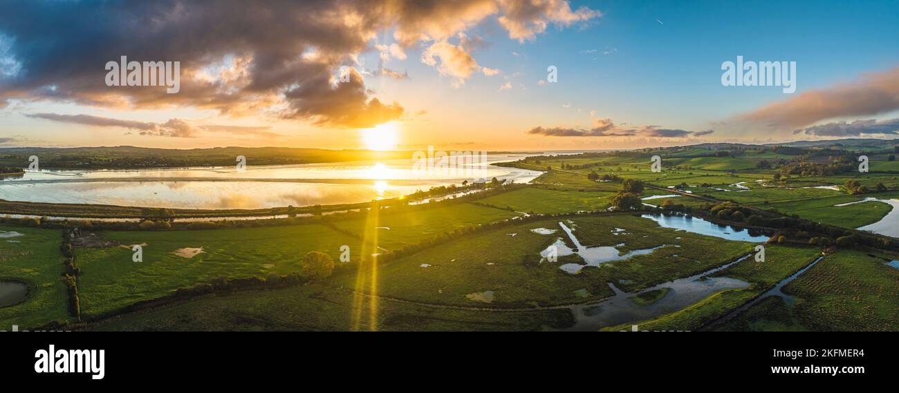 Sunrise over Wetlands and meadows in RSPB Exminster and Powderham ...