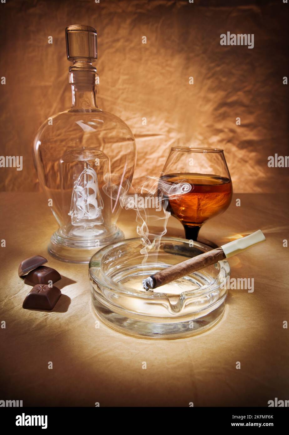 still life with cigar and cognac Stock Photo - Alamy