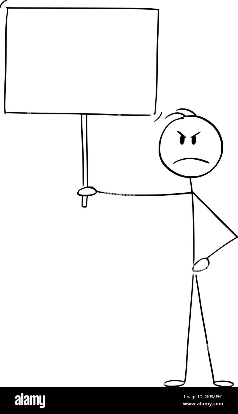 Angry Person Holding Empty Sign, Vector Cartoon Stick Figure ...