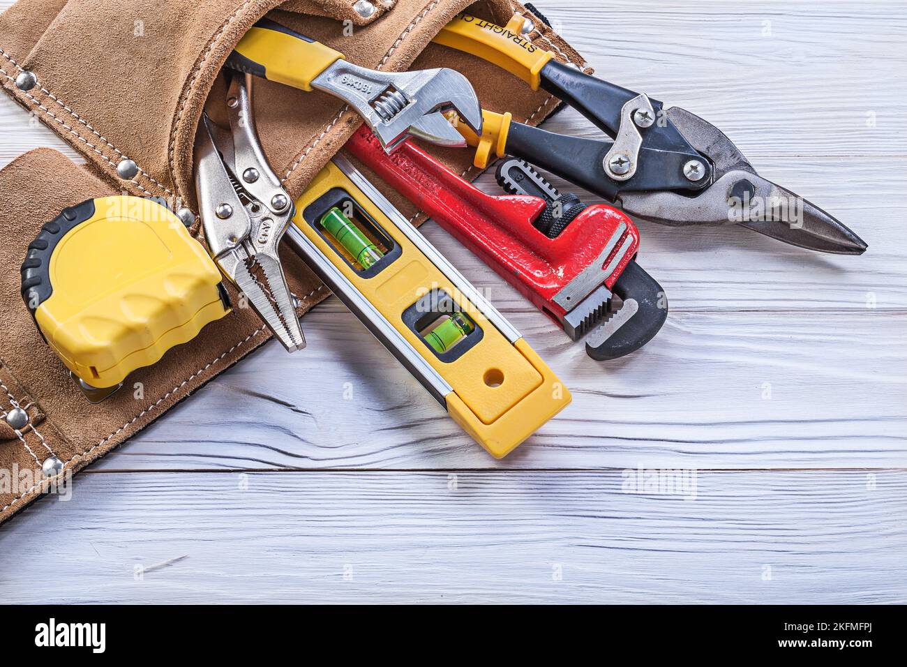 Tool belt pliers construction level tape measure pipe wrench adjustable ...