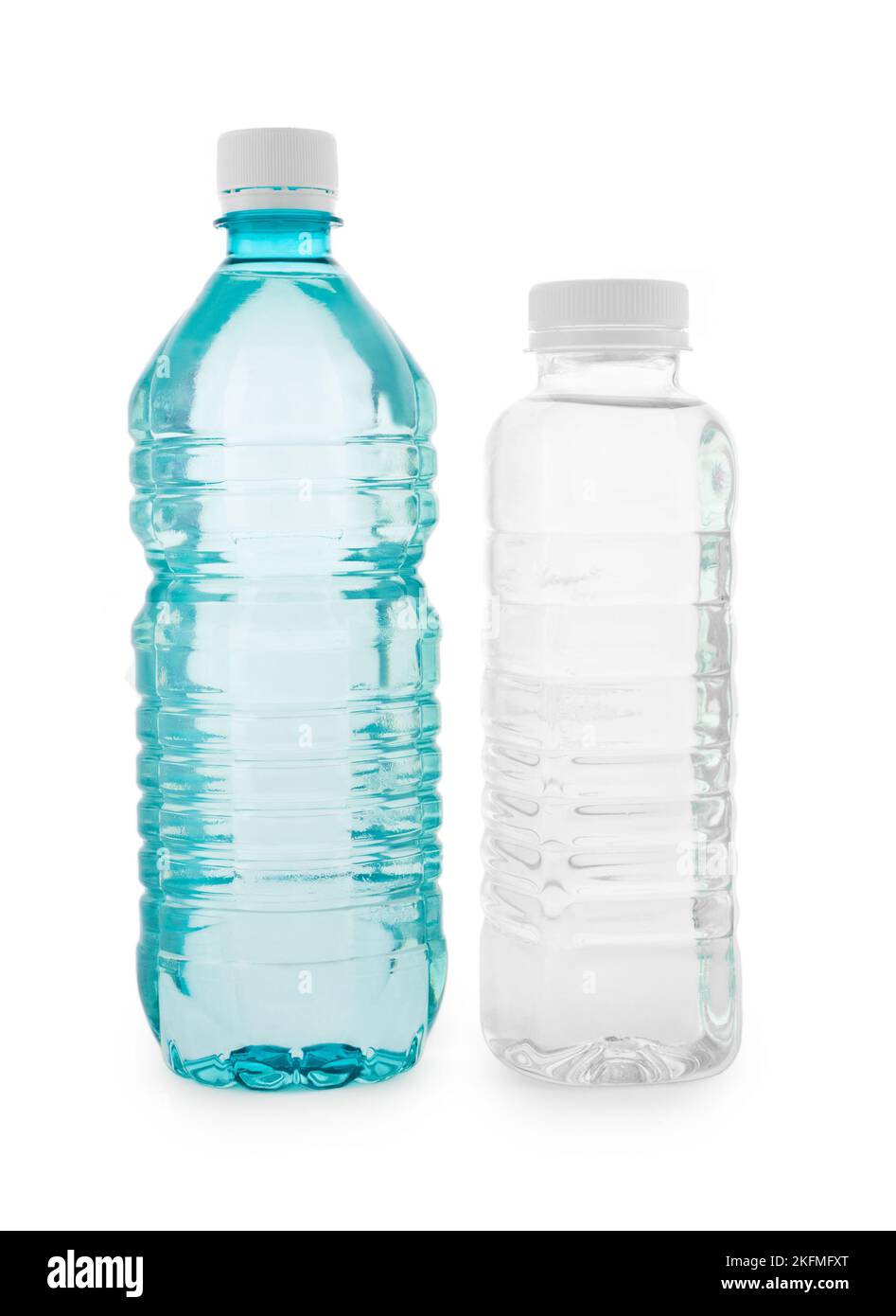 Turquoise and colorless transparent bottles with water Stock Photo - Alamy