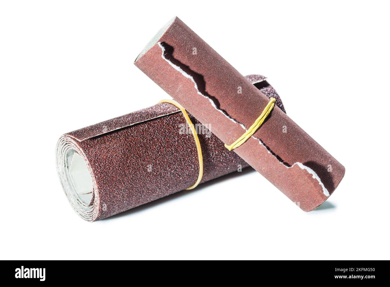 two rolls of sand paper isolated on white Stock Photo - Alamy