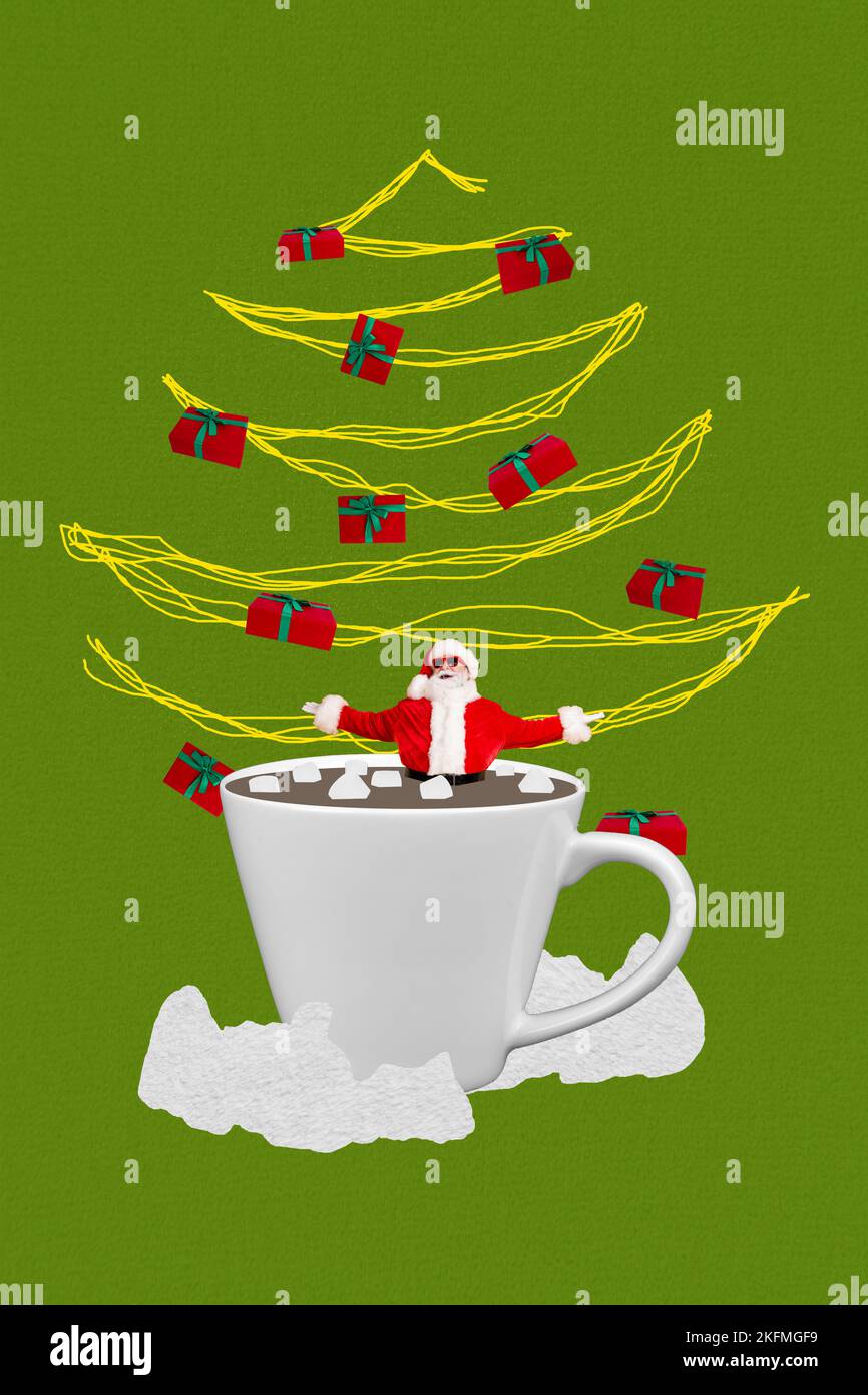 Photo collage artwork minimal picture of smiling santa claus swimming ...