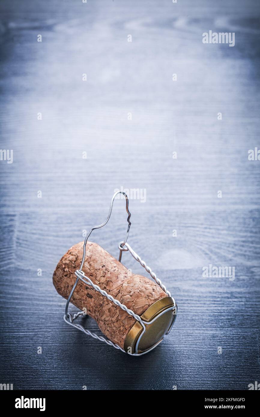 vertical view on corck of champagne with wire Stock Photo - Alamy
