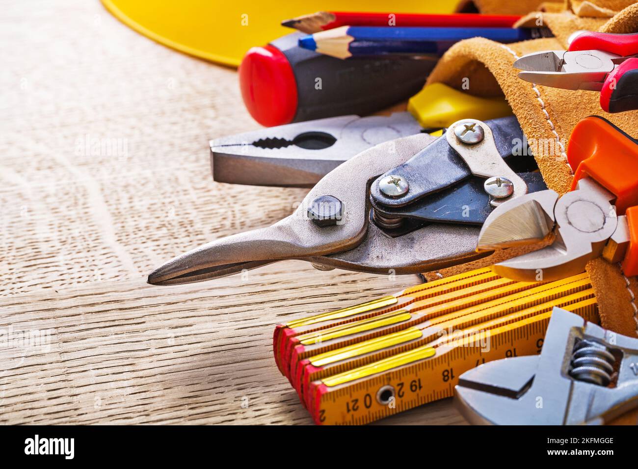 very close up view on set of construction tools Stock Photo - Alamy