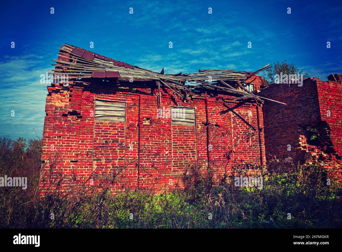 very old damaged brick building instagram stile Stock Photo - Alamy