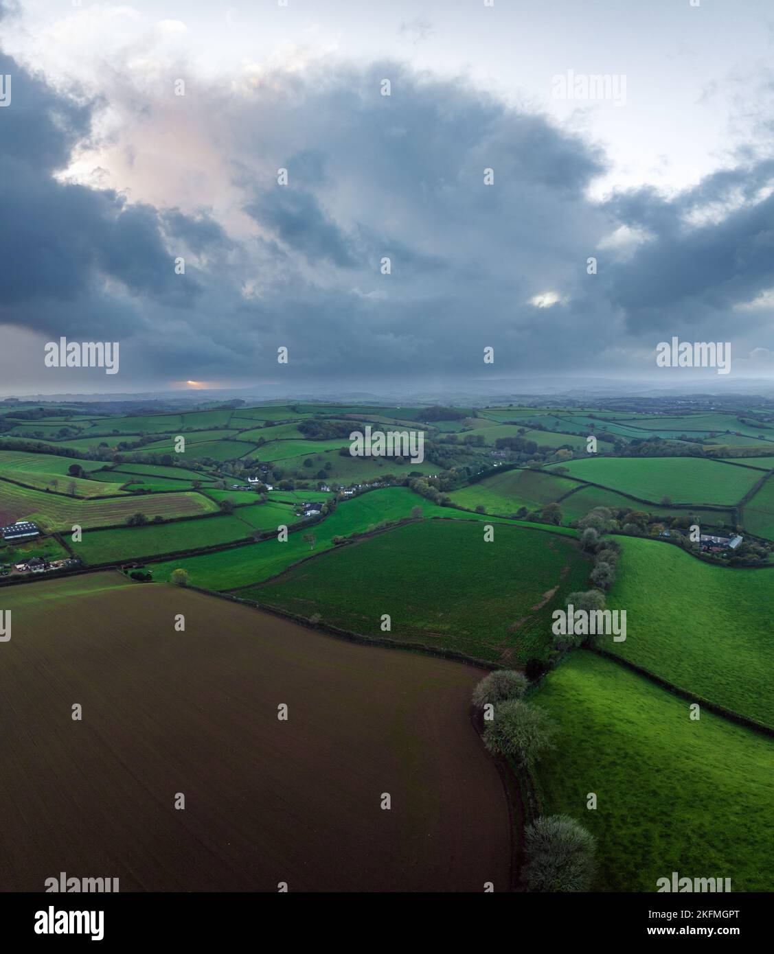 Fields and Farms over Cockington from a drone, Paignton, Torquay, Devon ...