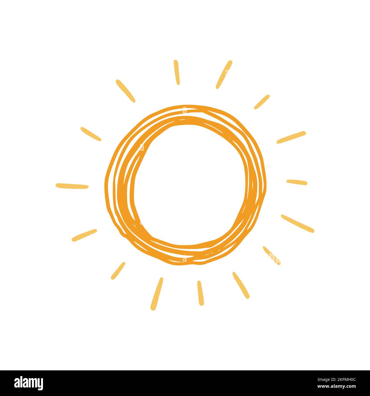 Doodle sun sketch illustration. Hand drawn cute orange sunshine ...