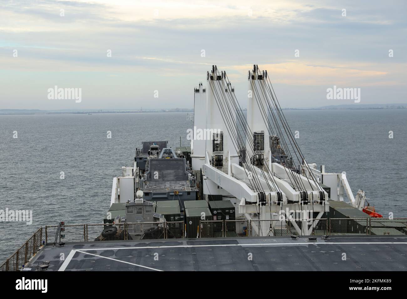 United States Naval Ship Dahl (T-AKR 312) enters Kushiro Port during ...