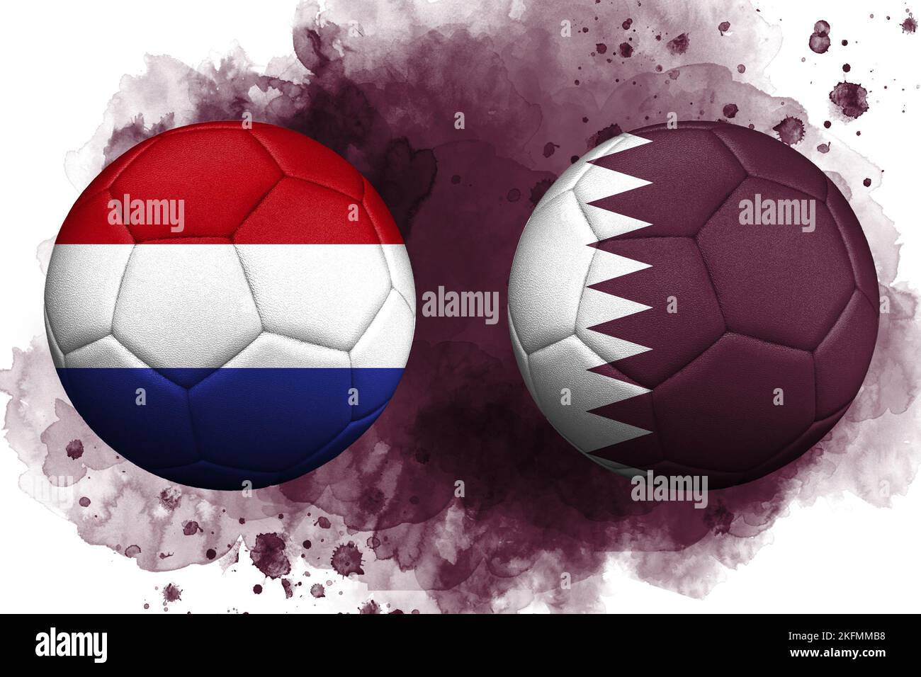 World Cup in Qatar, Flags of Netherlands and Qatar are depicted on ...