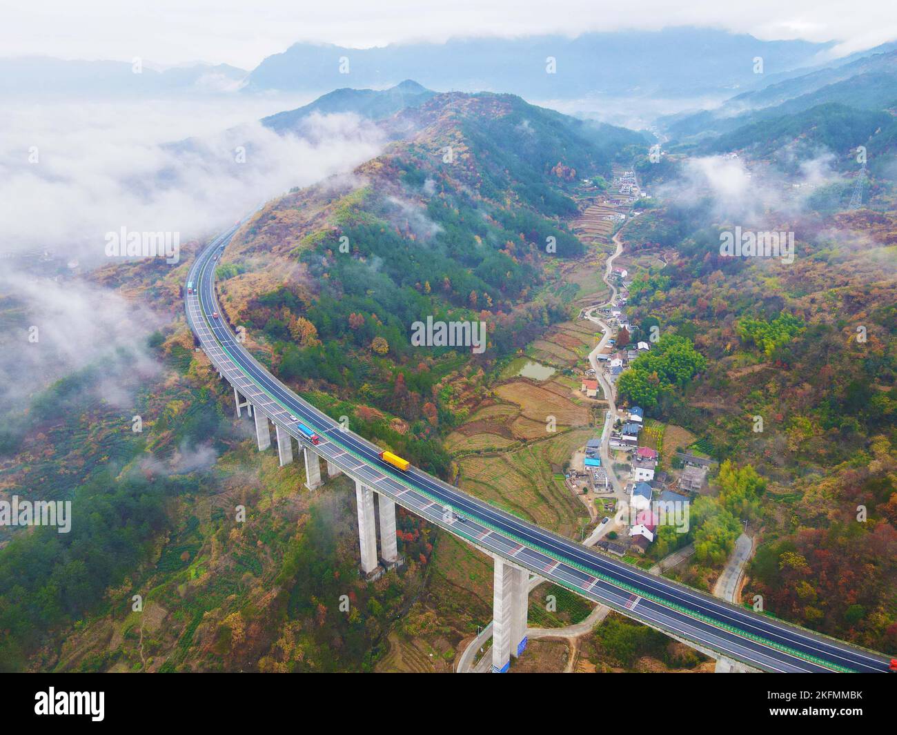 ANQING, CHINA - NOVEMBER 19, 2022 - A highway passes through a village ...
