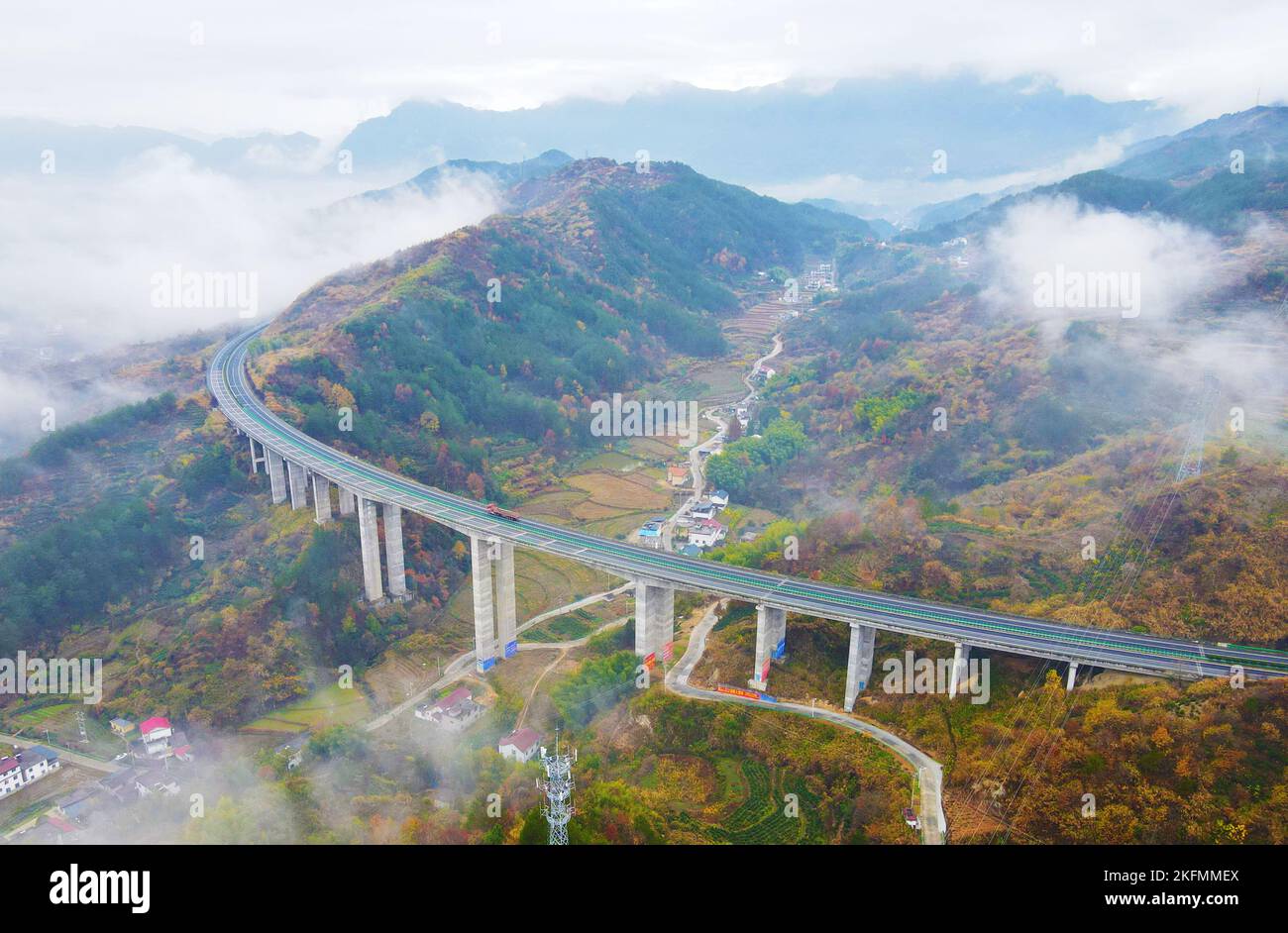 ANQING, CHINA - NOVEMBER 19, 2022 - A highway passes through a village ...