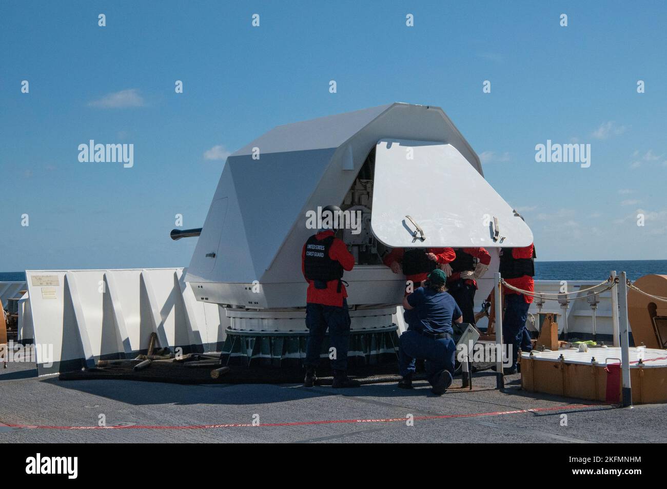 USCGC Hamilton (WMSL 753) crewmembers conduct post-fire procedures ...