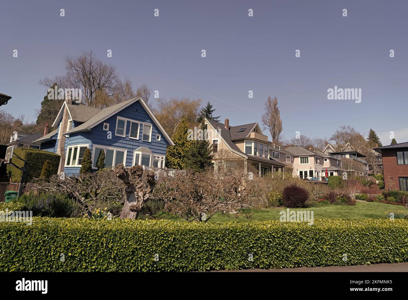 neighborhood with townhome houses outside the city, neighbors Stock ...